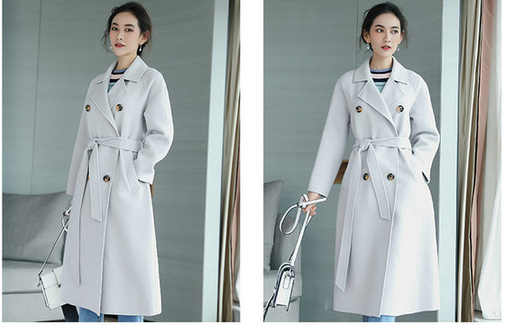 Ladies Wool Blend Winter Coat With Tailored Collar / Long Sleeve / 2 Pockets