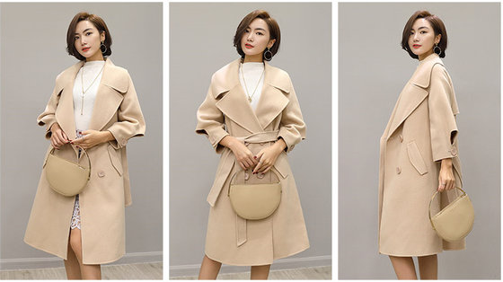 Customized Overknee / MD Long Womens Wool Winter Coats With Belt Double Breasted