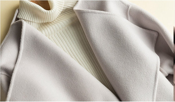 Medium Double Faced Wool Blend Winter Coat For Women with Metal Circular Ring Belt