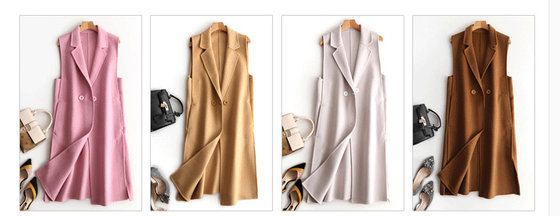 Long Pink / Kahki / White / Camel Wool Blend Winter Coat / Office Lady Waistcoat Vest