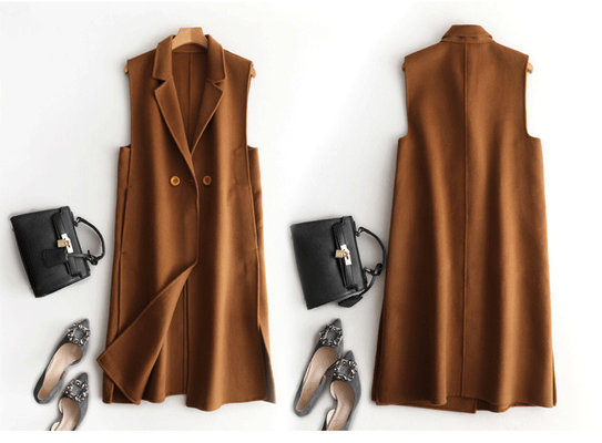 Long Pink / Kahki / White / Camel Wool Blend Winter Coat / Office Lady Waistcoat Vest
