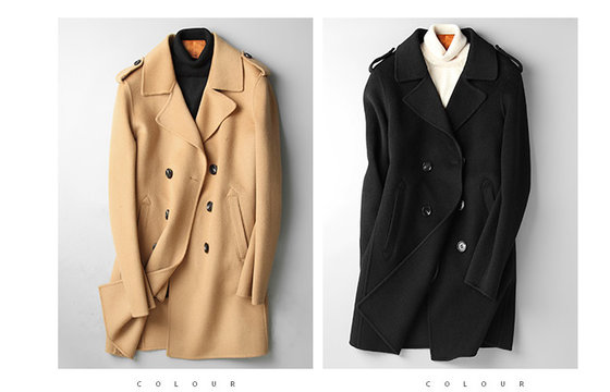 Fashionable Mens Wool Jacket With Shoulder Mark Double Breasted Buttons