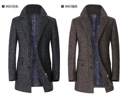 Medium To Long Slim Herringbone Men's Winter Coat With Zipper / Button For Business