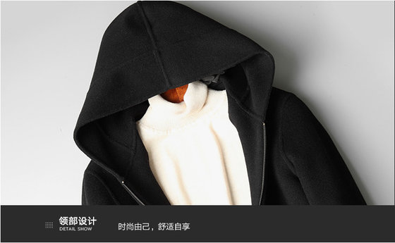 Men's Wool Blend Winter Coat With Hat Zipper No Buttons H Style Causall