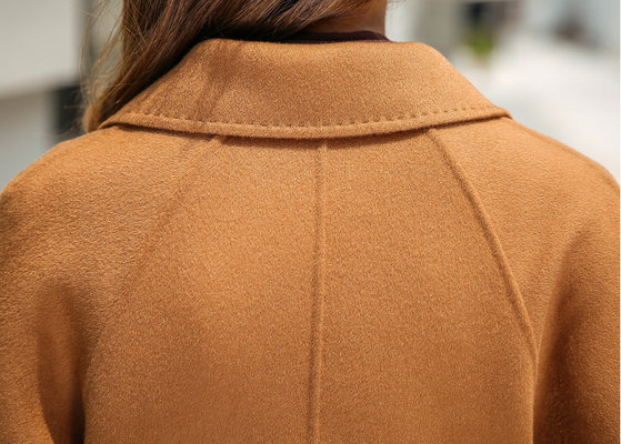 Camel / Caramel Long Wool Coats Double Faced No Buttons Tailored Collar