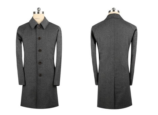 Male Black / Gray Business Style Twill Wool Fabric Winter Coat With Single Button
