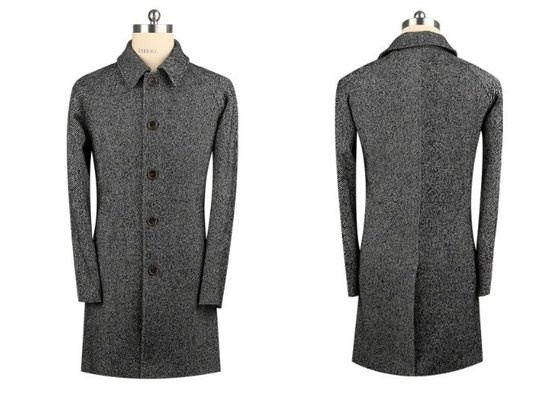 Male Black / Gray Business Style Twill Wool Fabric Winter Coat With Single Button