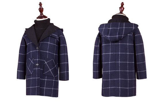 Children'S Winter Double Faced Tartan Wool Blend Winter Coat With Hat Causal Style