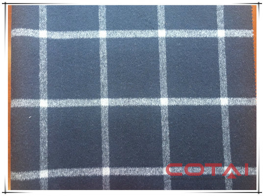 Navy Midnight Blue Tartan Double Faced Wool Coating Fabric 70 Wool 30 Polyester