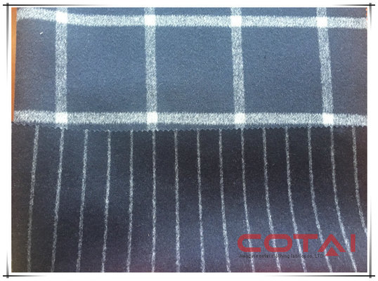 Navy Midnight Blue Tartan Double Faced Wool Coating Fabric 70 Wool 30 Polyester