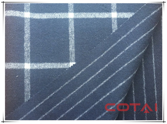 Navy Midnight Blue Tartan Double Faced Wool Coating Fabric 70 Wool 30 Polyester
