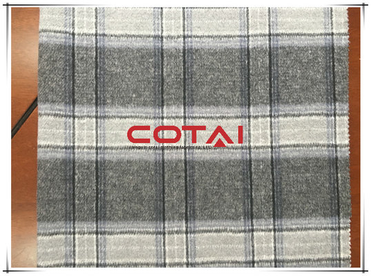 Gray Big Tartan Simple Double Faced Wool Coating Fabric Business / Causal Style