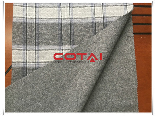 Gray Big Tartan Simple Double Faced Wool Coating Fabric Business / Causal Style