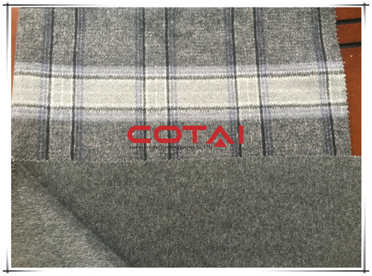 Gray Big Tartan Simple Double Faced Wool Coating Fabric Business / Causal Style