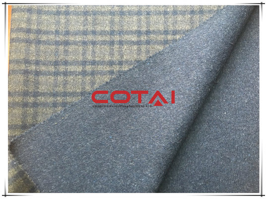 Small 3.5cm Tartan Double Faced Wool Coating Fabric With Navy Line Nap Down