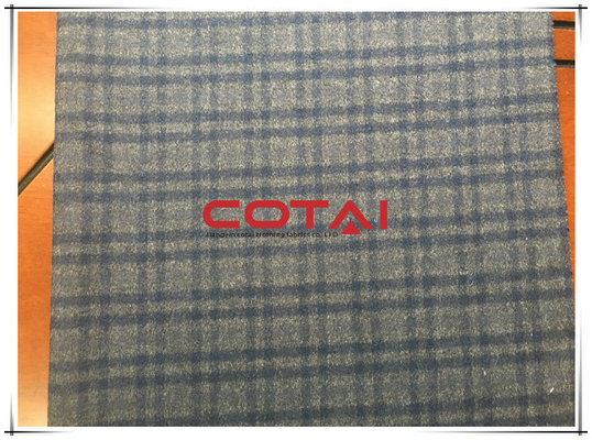 Small 3.5cm Tartan Double Faced Wool Coating Fabric With Navy Line Nap Down