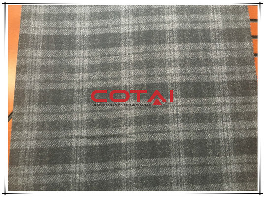 Black and Gray One side Thin Melton 7cm Tartan Wool Fabric , Width 150cm