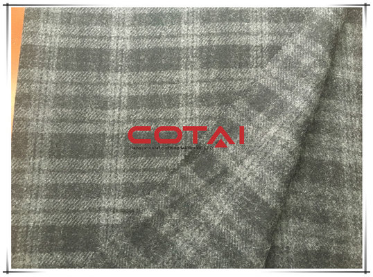 Black and Gray One side Thin Melton 7cm Tartan Wool Fabric , Width 150cm
