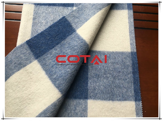 Blue Plain / Tartan Double Faced Alpaca Wool Fabric , Width 57/58" 150cm