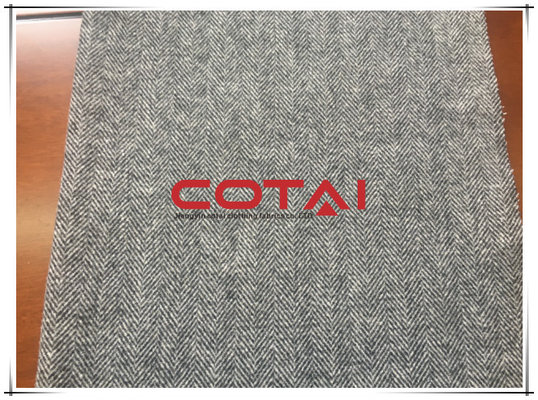 Black White 40 Polyester 50% Wool Herringbone Weave Fabric 600GSM 900G/M