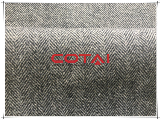 Black White 40 Polyester 50% Wool Herringbone Weave Fabric 600GSM 900G/M