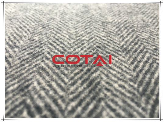 Black White 40 Polyester 50% Wool Herringbone Weave Fabric 600GSM 900G/M