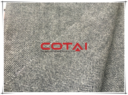 Black White 40 Polyester 50% Wool Herringbone Weave Fabric 600GSM 900G/M