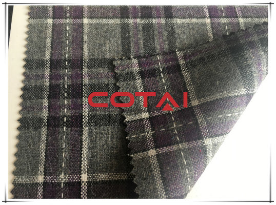 Flannel Thin Purple And Gray Big Tartan One Sided Wool Fabric 30w 57/58"