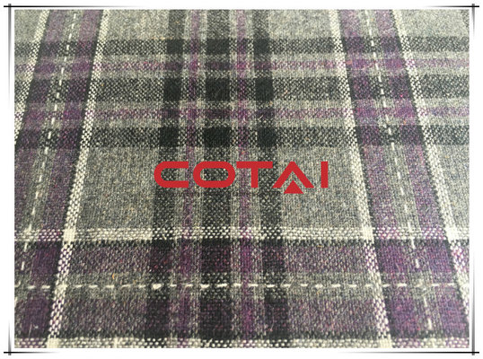 Flannel Thin Purple And Gray Big Tartan One Sided Wool Fabric 30w 57/58"