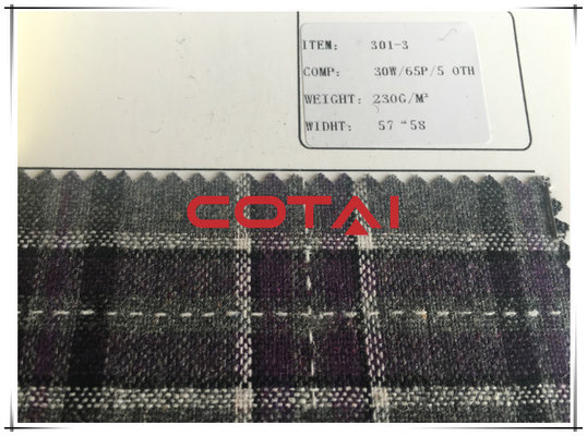 Flannel Thin Purple And Gray Big Tartan One Sided Wool Fabric 30w 57/58"