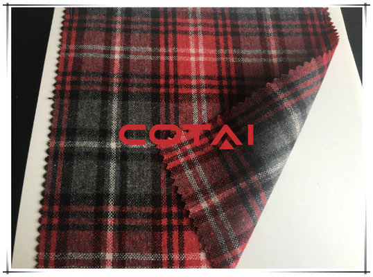 One Sided Thin Flannel Tartan Wool Fabric Red Gray Medium 5cm 11cm Plaid 30w