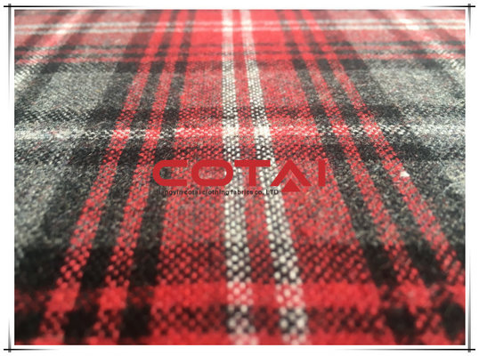 One Sided Thin Flannel Tartan Wool Fabric Red Gray Medium 5cm 11cm Plaid 30w