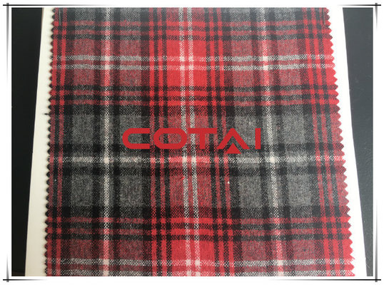 One Sided Thin Flannel Tartan Wool Fabric Red Gray Medium 5cm 11cm Plaid 30w