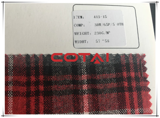 One Sided Thin Flannel Tartan Wool Fabric Red Gray Medium 5cm 11cm Plaid 30w