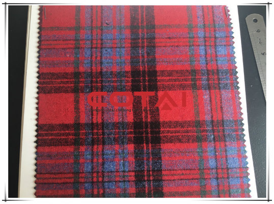 One Sided Flannel Red Plaid / Tartan Wool Fabric for Autumn / Spring Apparel