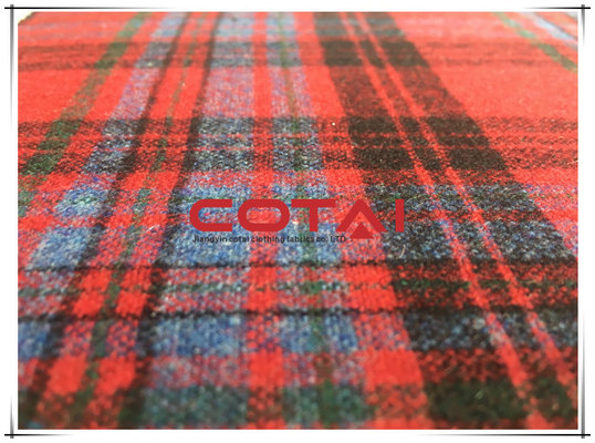 One Sided Flannel Red Plaid / Tartan Wool Fabric for Autumn / Spring Apparel