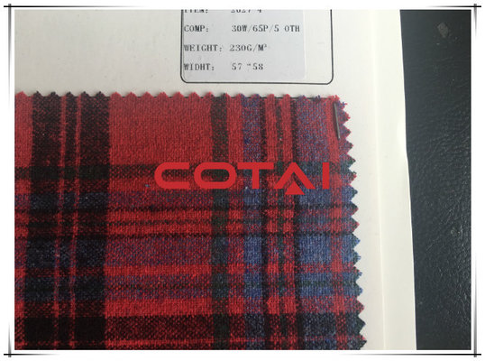 One Sided Flannel Red Plaid / Tartan Wool Fabric for Autumn / Spring Apparel