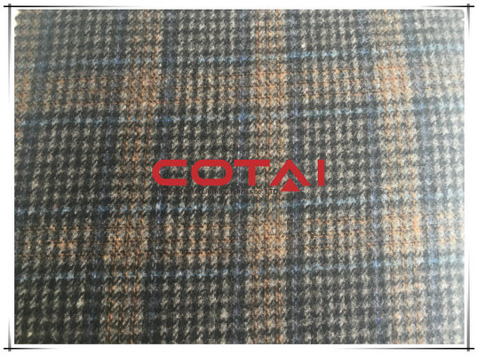 Light Weight Dark Vintage Plaid Wool Fabric In Stock , Autumn Jackets Wool Blend Fabric 350g/m
