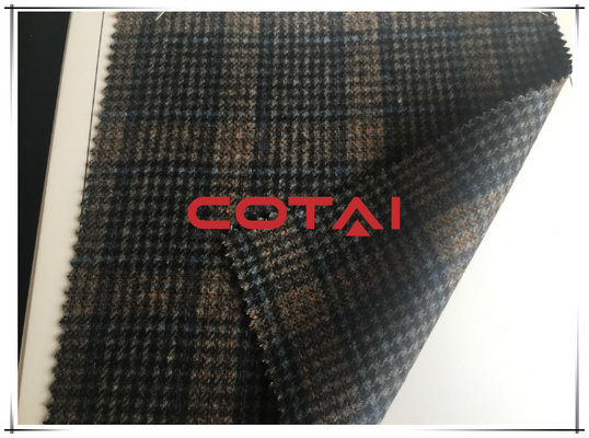 Light Weight Dark Vintage Plaid Wool Fabric In Stock , Autumn Jackets Wool Blend Fabric 350g/m