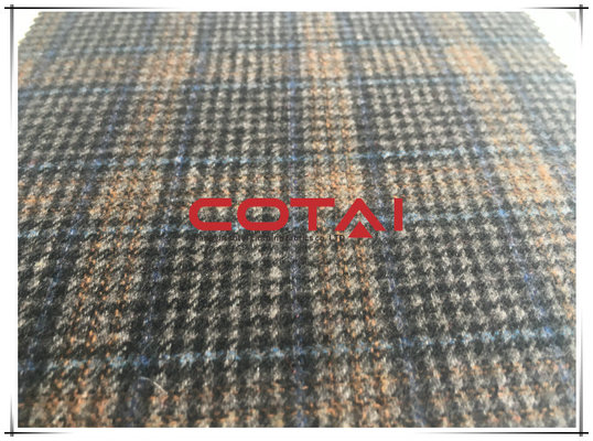 Light Weight Dark Vintage Plaid Wool Fabric In Stock , Autumn Jackets Wool Blend Fabric 350g/m