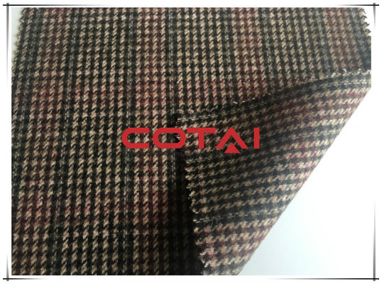 Lightweight Flannel Plaid Fabric 30% Wool With Houndstooth Small Tartan