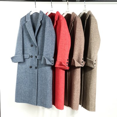 Blue herringbone alpaca double sided wool 10cm herringbone women's overcoat hot sale cheap