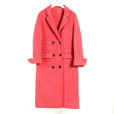 Explosion 2018 Hot red 10cm herringbone Korea style hot sale in winter women's overcoat 50% wool 900g/m; 600gsm