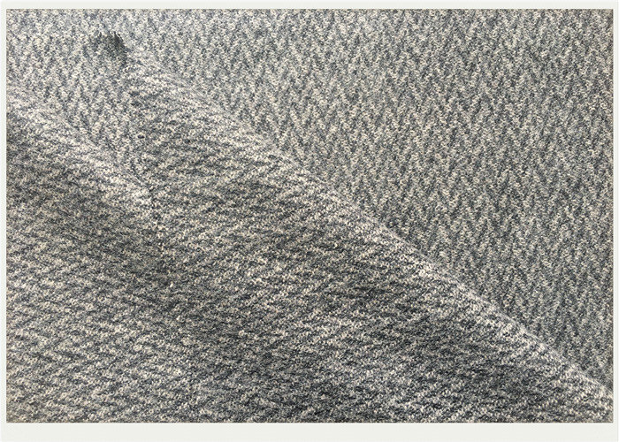 Wool Knit Fabric With Small Herringbone , Light Gray Herringbone Tweed Fabric
