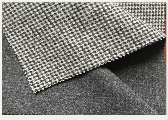 Causal Suit / Pants Houndstooth Tartan Wool Fabric Black And White 820g