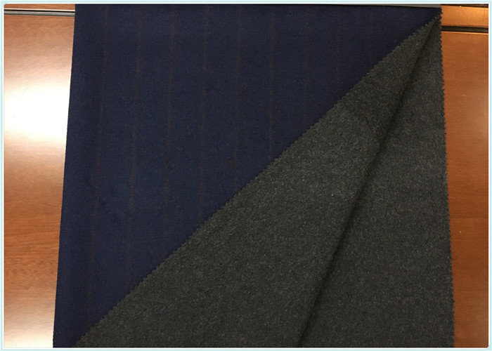 50 Wool Double Faced Wool Coating Fabric With Navy Stripe 50 Polyester
