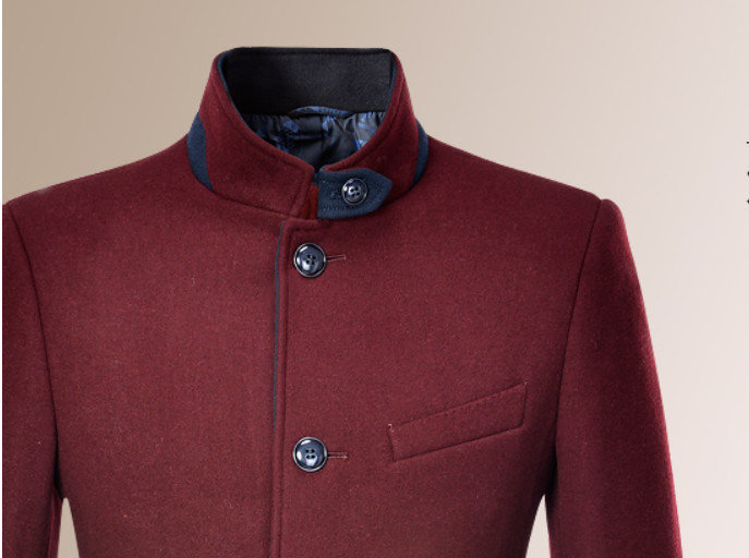 Red Stand Collar Warm Wool Blend Winter Coat / Mens Outer Coat