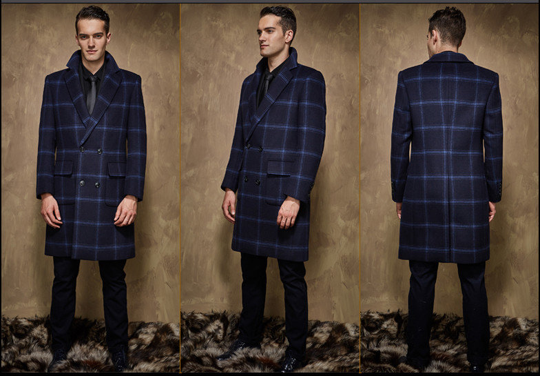 Single Breasted Button Stand Collar Kahki Winter / Autumn Wool Coat Wide Laple