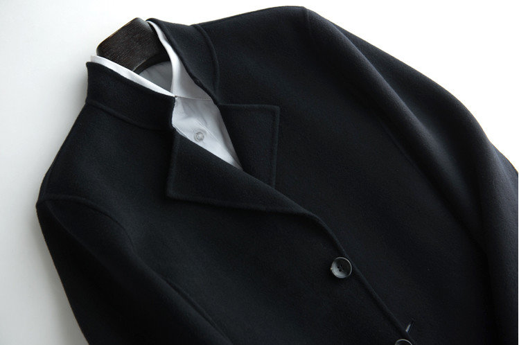 Short Business Causal Slim Mens Wool Coats With Little Collar Black
