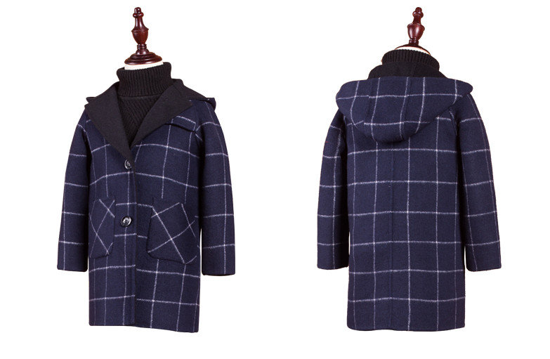 Children'S Winter Double Faced Tartan Wool Blend Winter Coat With Hat Causal Style